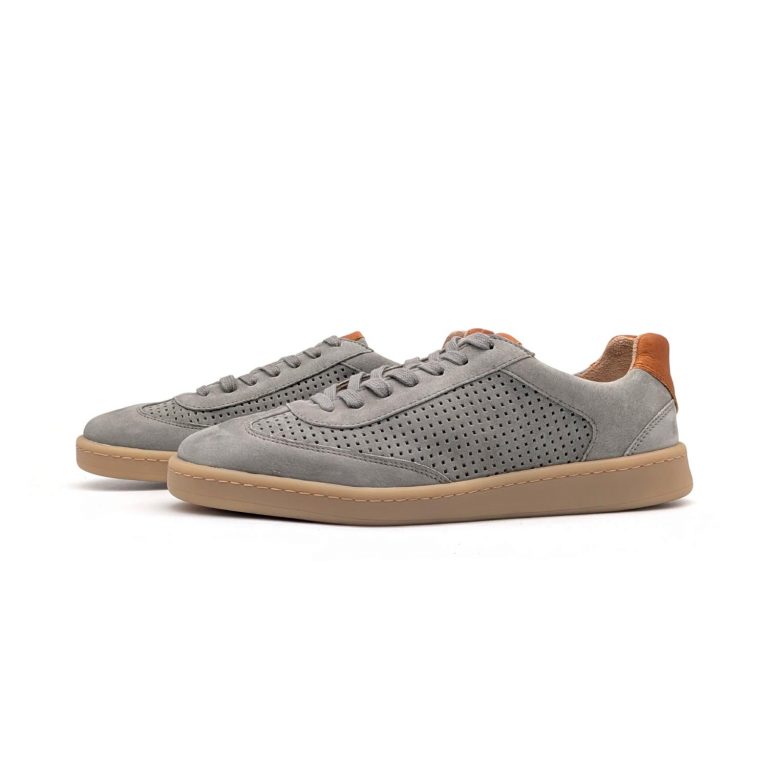 Herrensneaker mit Perforation - Sperber - hellgrau - Bioleder